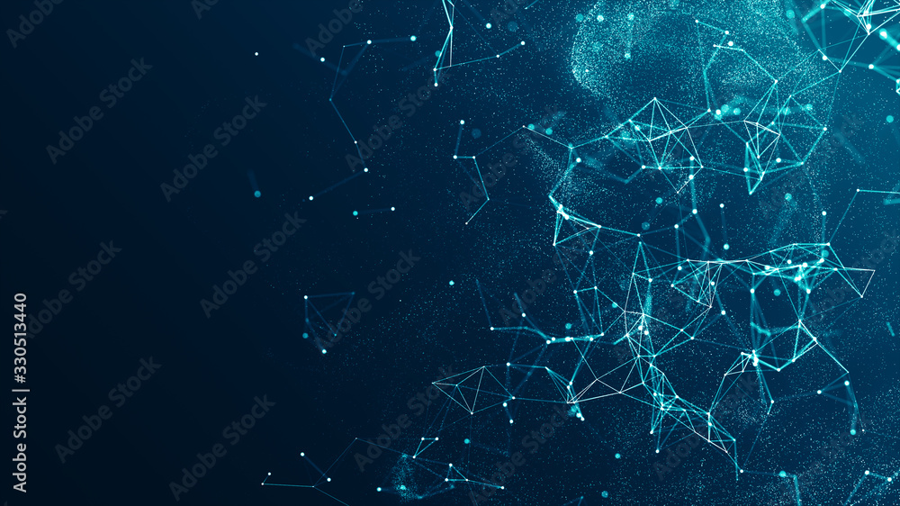 Abstract lines and dots connect background. Technology connection digital data and big data ...