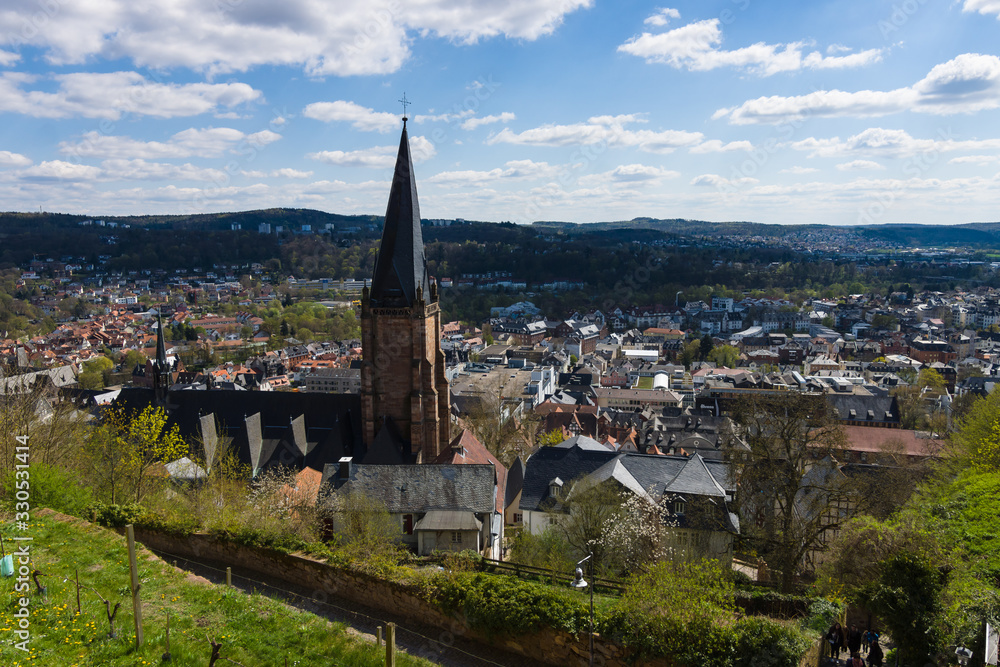 Marburg. Germany. The old districts of the city from the height of the ...