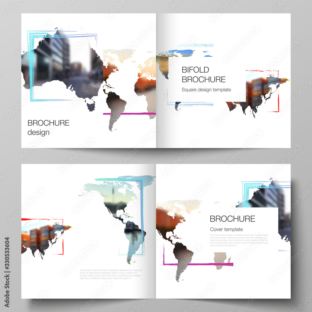 Vector de Stock Vector layout of two covers templates for square bifold ...