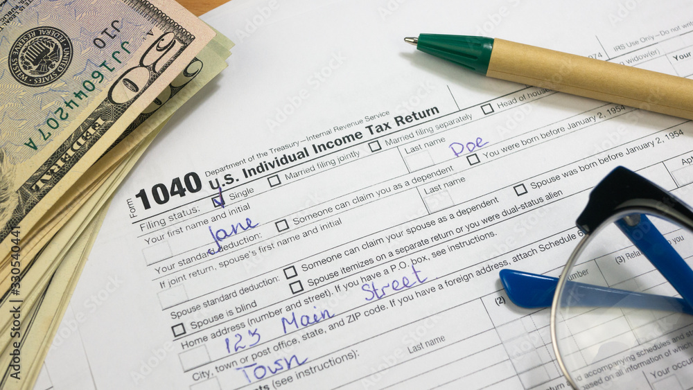 Filled 1040 Tax Form for female person multiple-use names Jane Doe ...