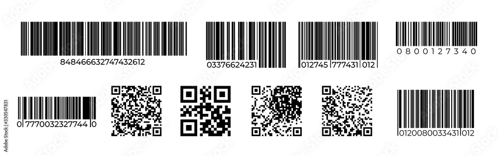 Barcodes. QR code product identification mark, price tag for laser scan ...