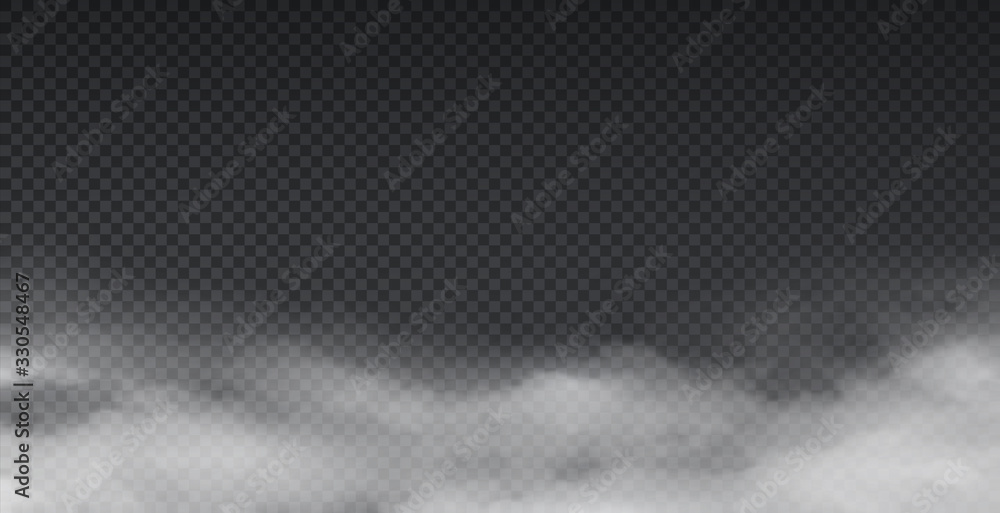 Realistic fog. Atmosphere mist effect and smoke clouds frame isolated ...