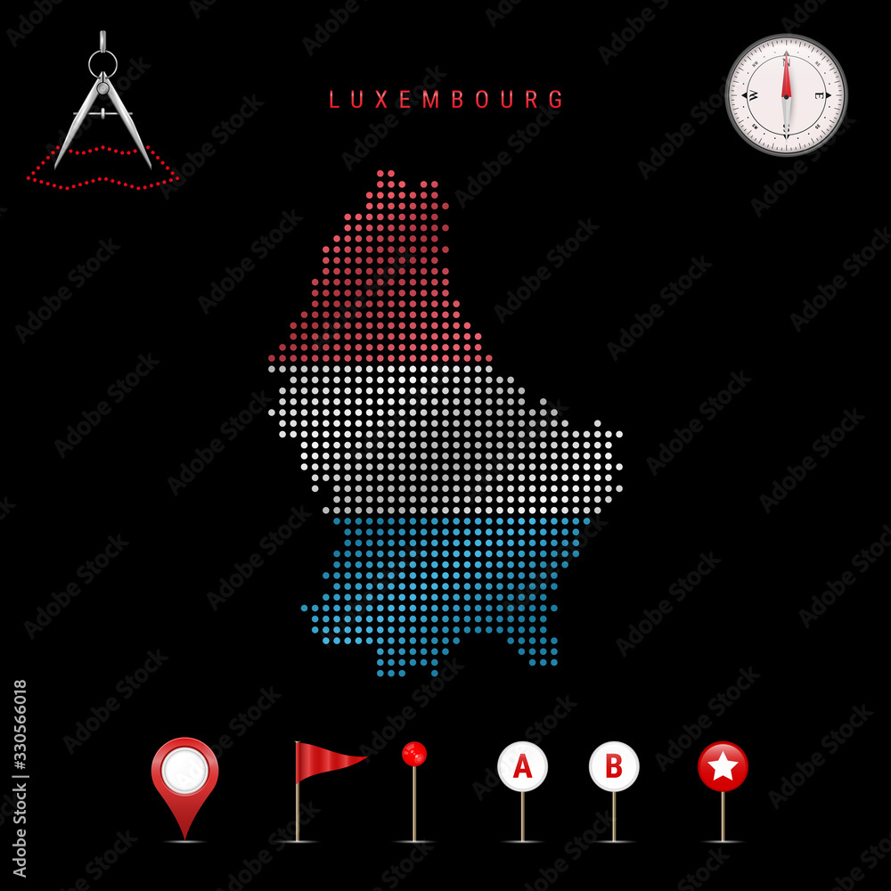 Dotted vector map of Luxembourg painted in the national flag colors ...
