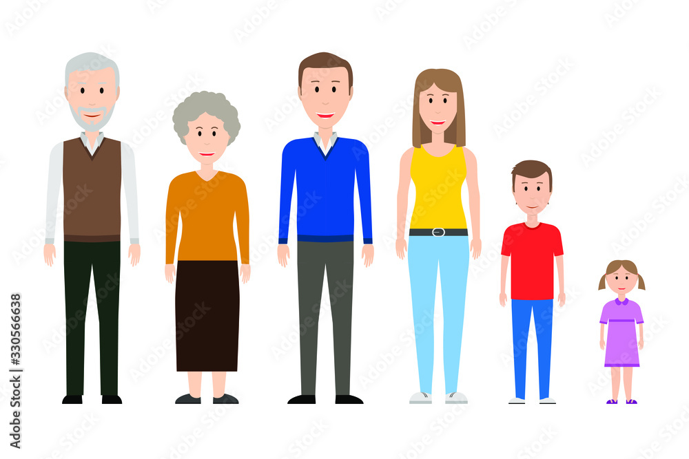 Members of big family. Father, mother, sister, brother, grandfather ...