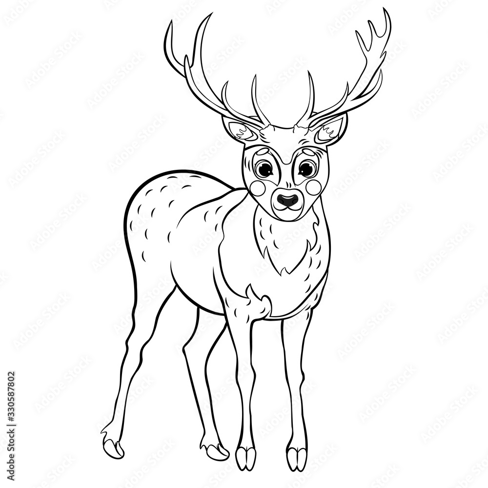 Coloring page outline of cute cartoon deer. Vector image isolated on ...