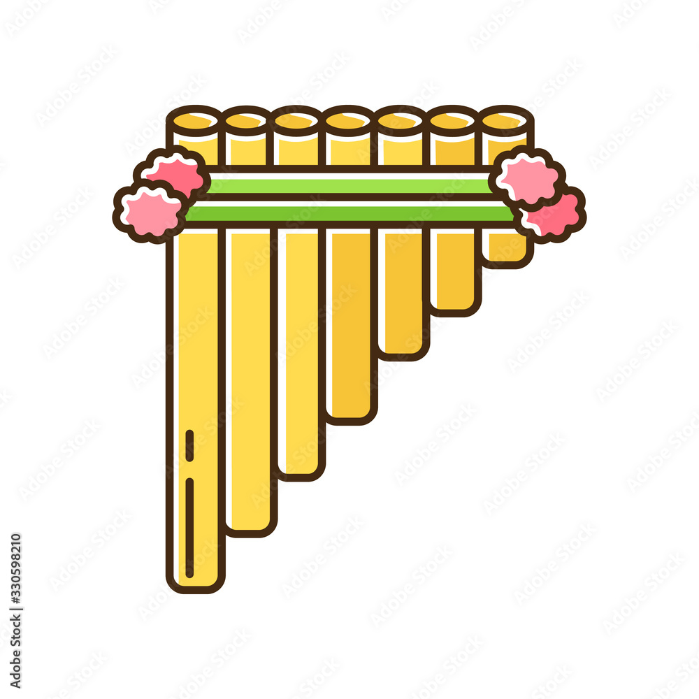 Siku yellow RGB color icon. Traditional peruvian wind musical ...