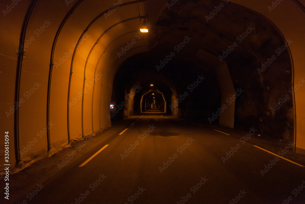 Foto de Stock Norwegian long dark tunnel inside view. Norway, inside to ...