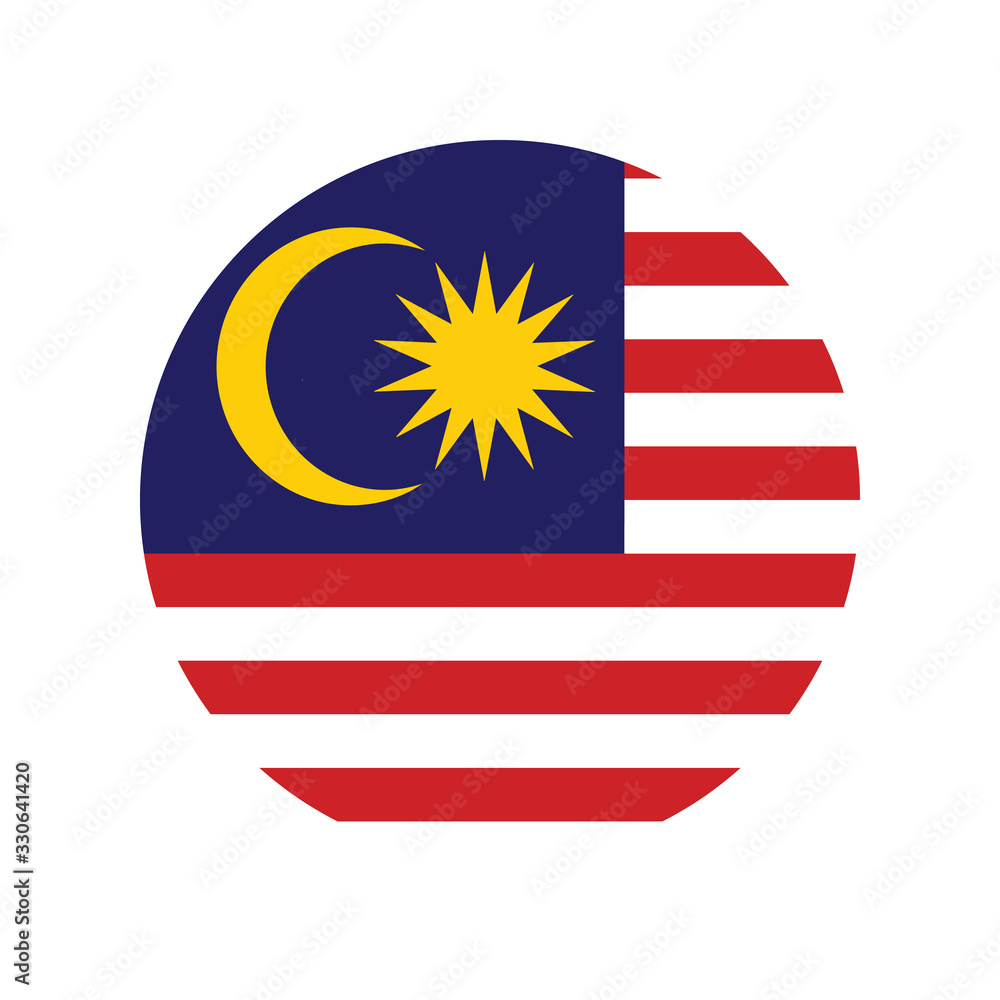 Malaysia flag in glossy round button of icon. flag logo of Malaysia emblem isolated on white ...