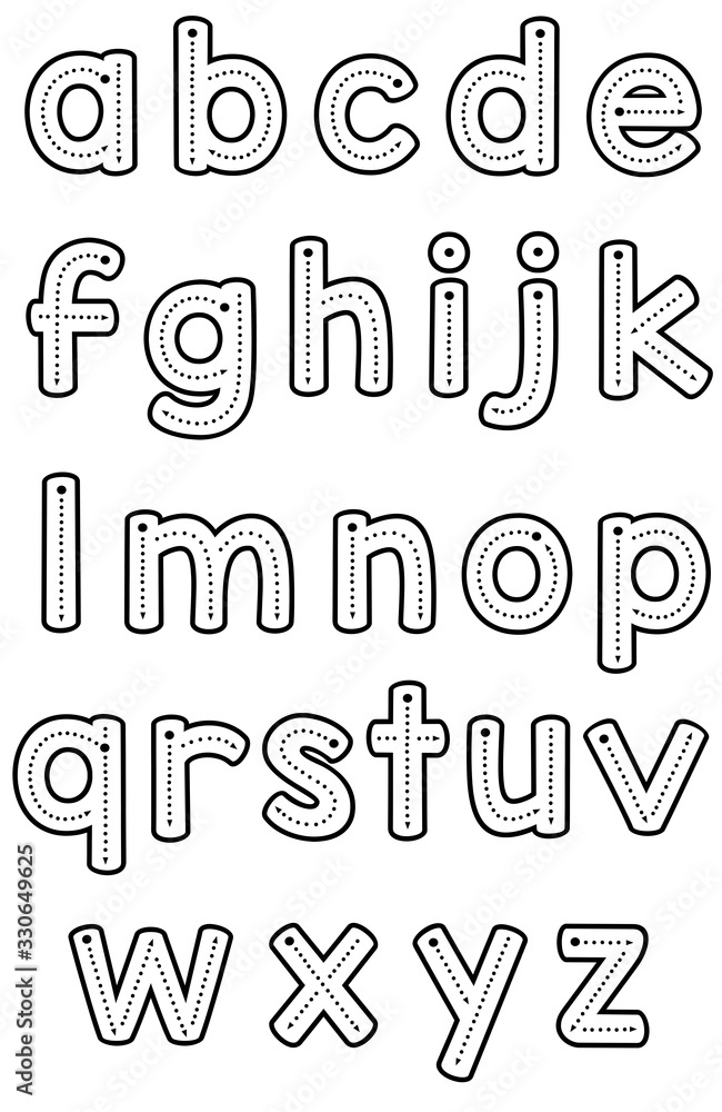 Teacher Font Trace Letter Formation - Lowercase Black and White Stock ...