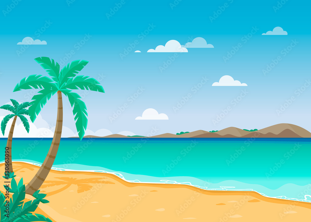 Summer tropical sand beach landscape. Vector beautiful seascape Stock ...