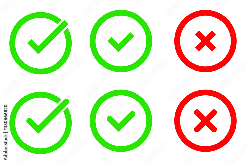 Green Check Mark and Red Cross in two variants (square and rounded ...