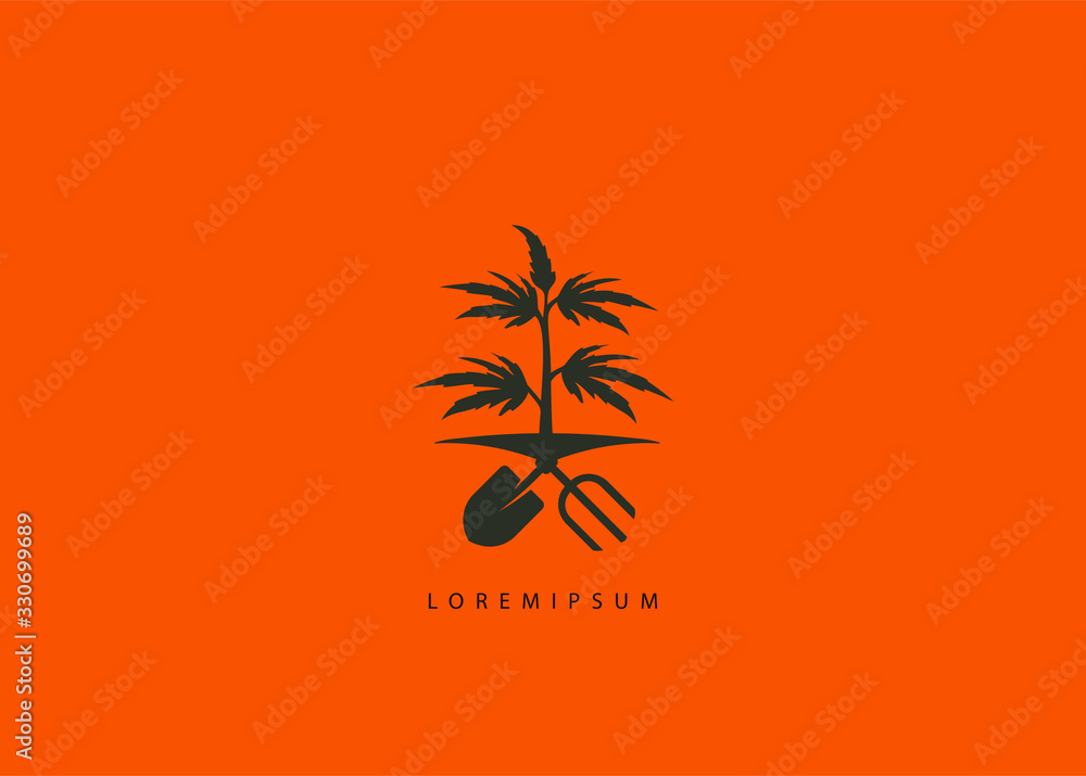 Hemp Farm Logo - Hemp Garden Logo. Cannabis shovel garden fork field ...