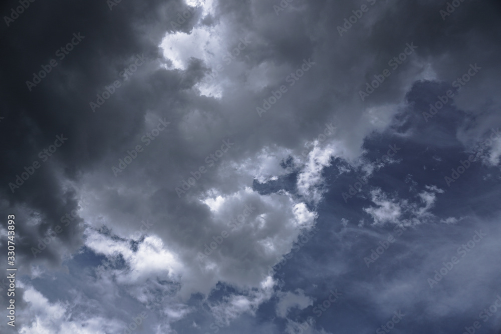 Terrible thunderclouds from the side of a plane. Gloomy epic clouds ...