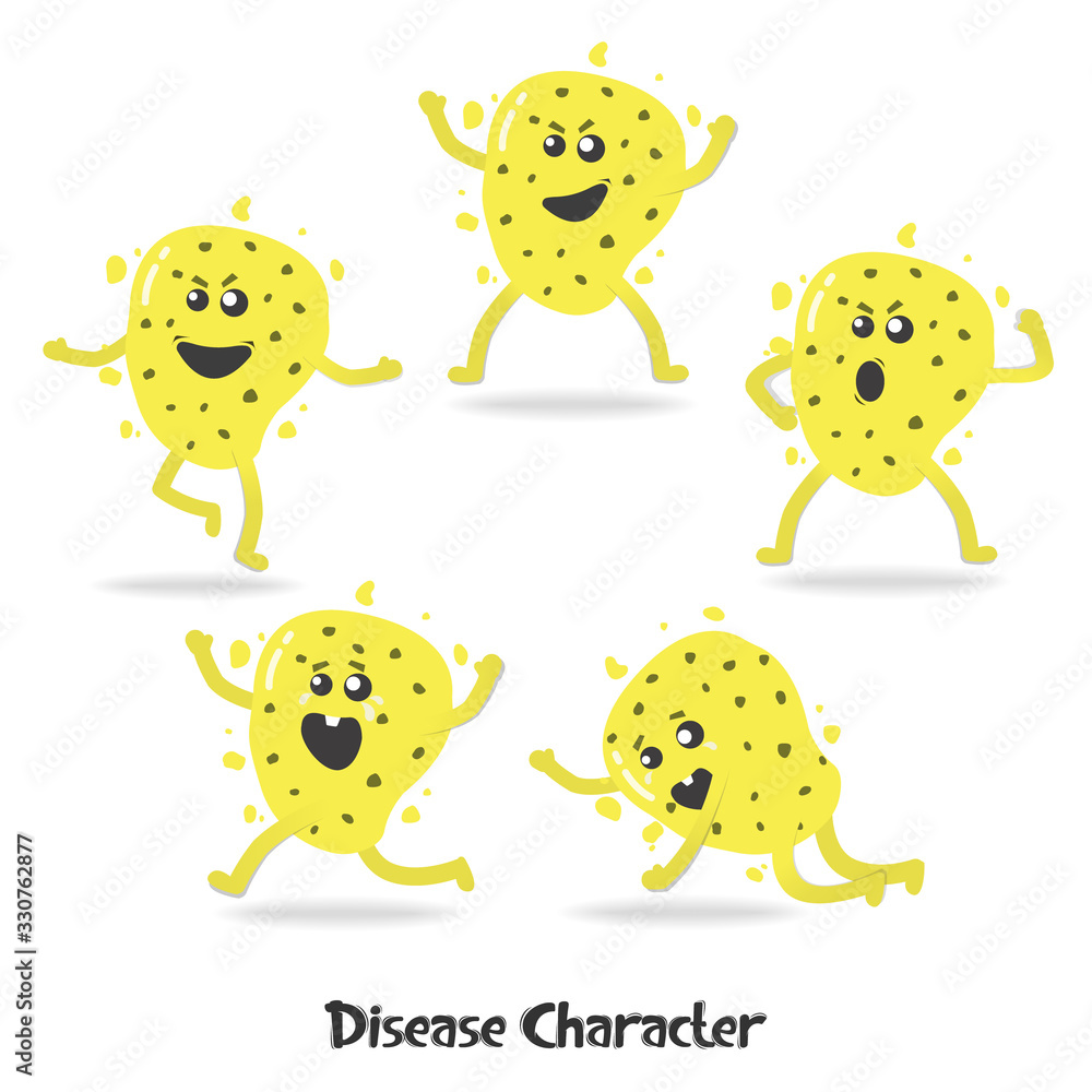 Cartoon disease character in flat vector illustration isolated on white ...