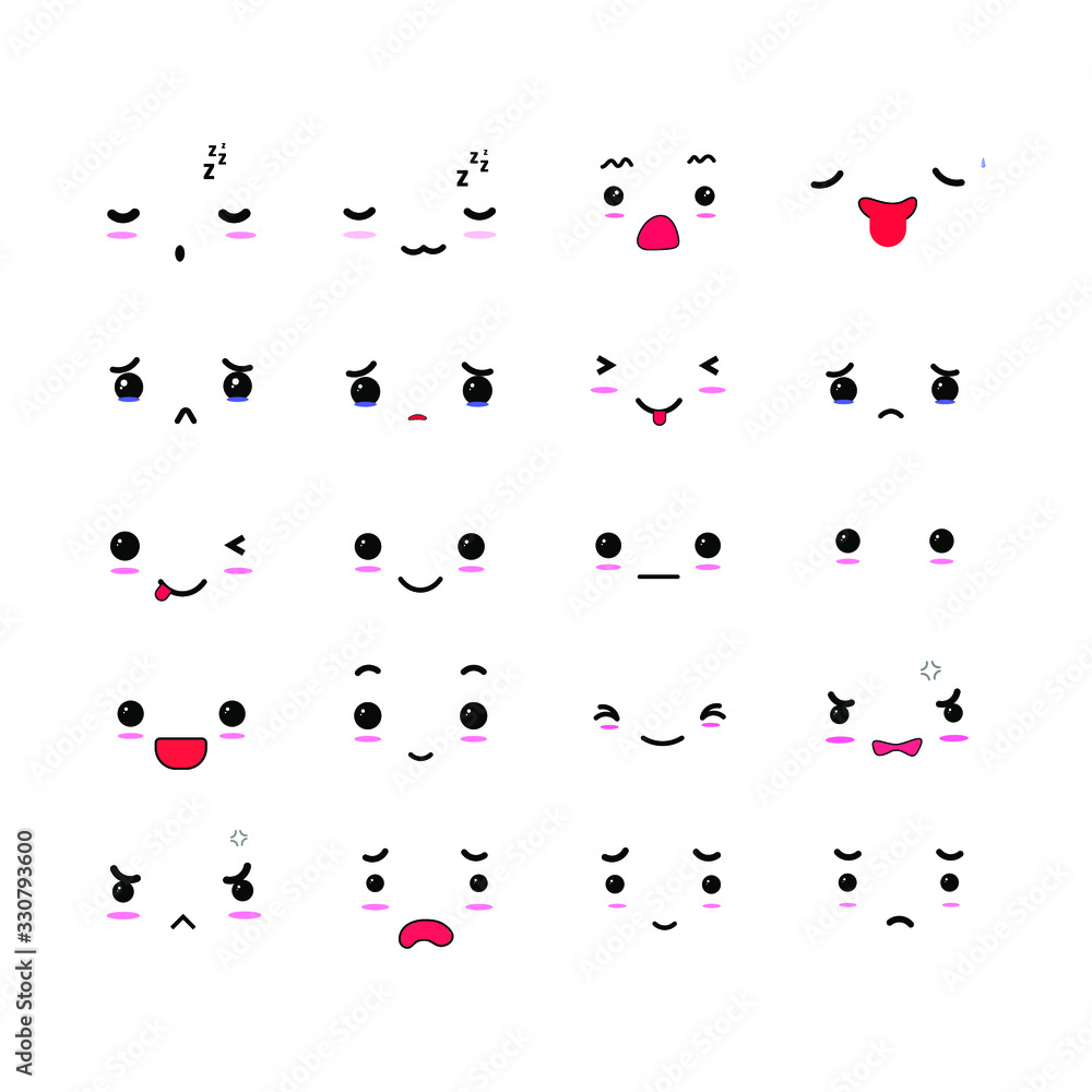 เวกเตอร์ Stock Kawaii faces, adorable, animal, anime, art, avatar, big ...