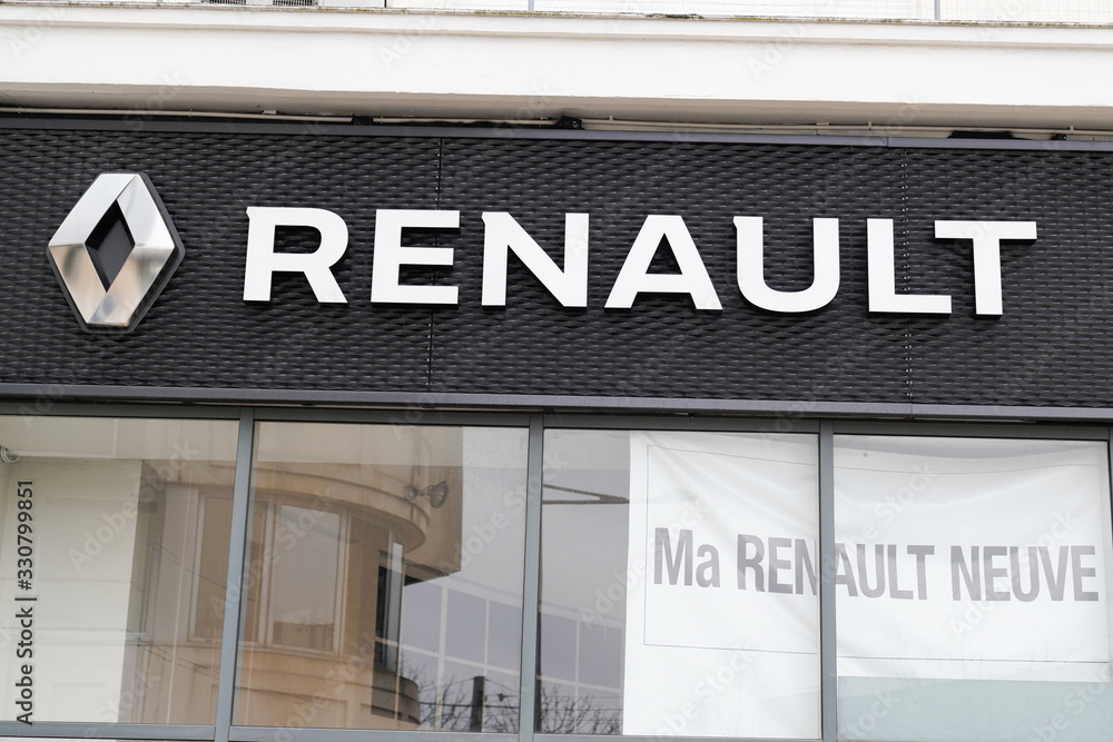 renault brand sign logo text on car dealership automobiles store ...
