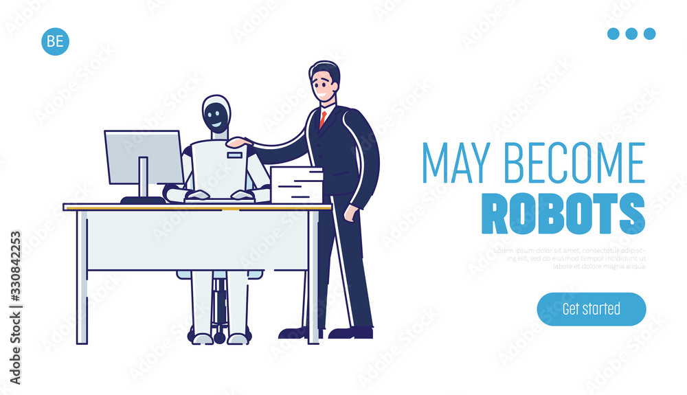 Concept Of Collaboration Of Human And Robot. Website Landing Page ...