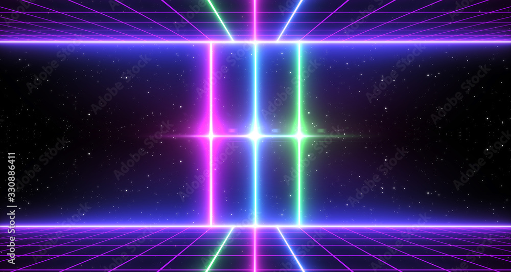 Retro cyberpunk style 80s Sci-Fi Background Futuristic with laser grid ...