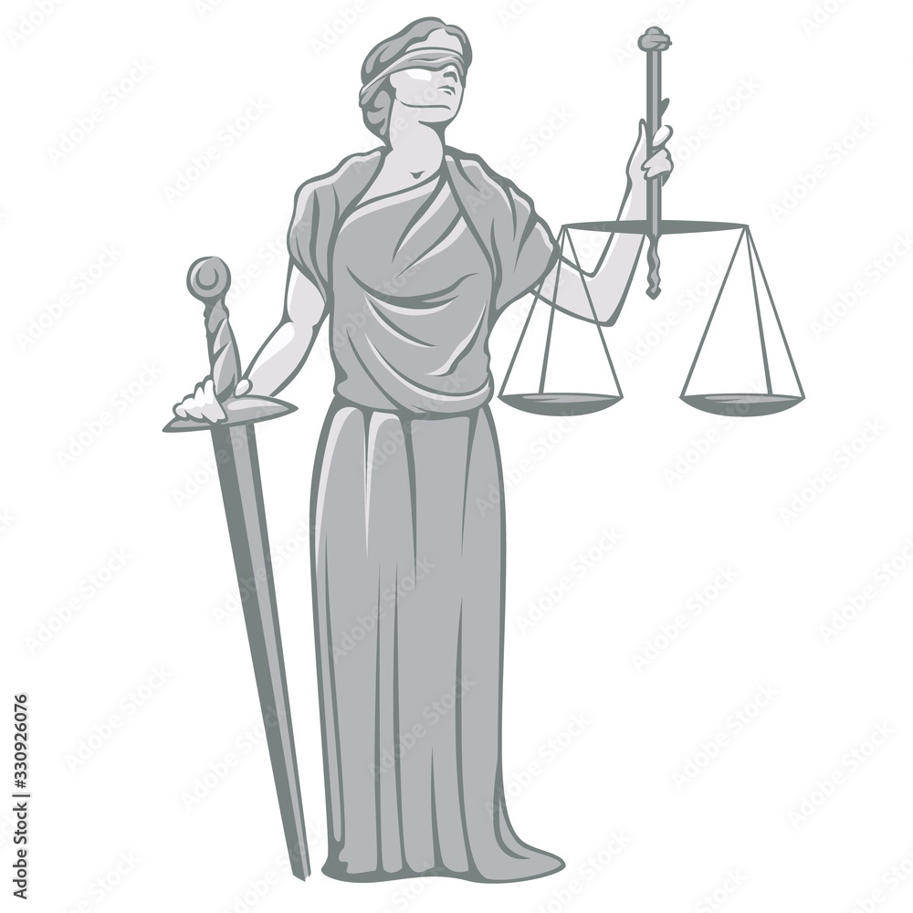 Cartoon goddess Themis holding sword of justice and weights by hands ...