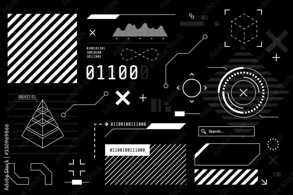 เวกเตอร์ Stock Vector HUD graphic in futuristic style. High tech interface elements for your ...