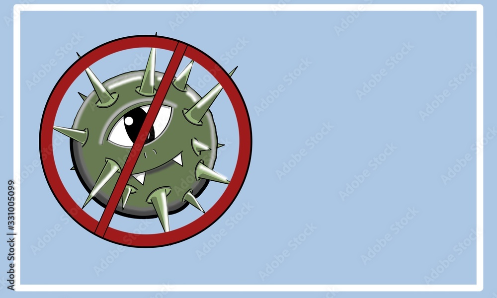Green virus flat cartoon icon in the stop sign to prevent the spread of ...