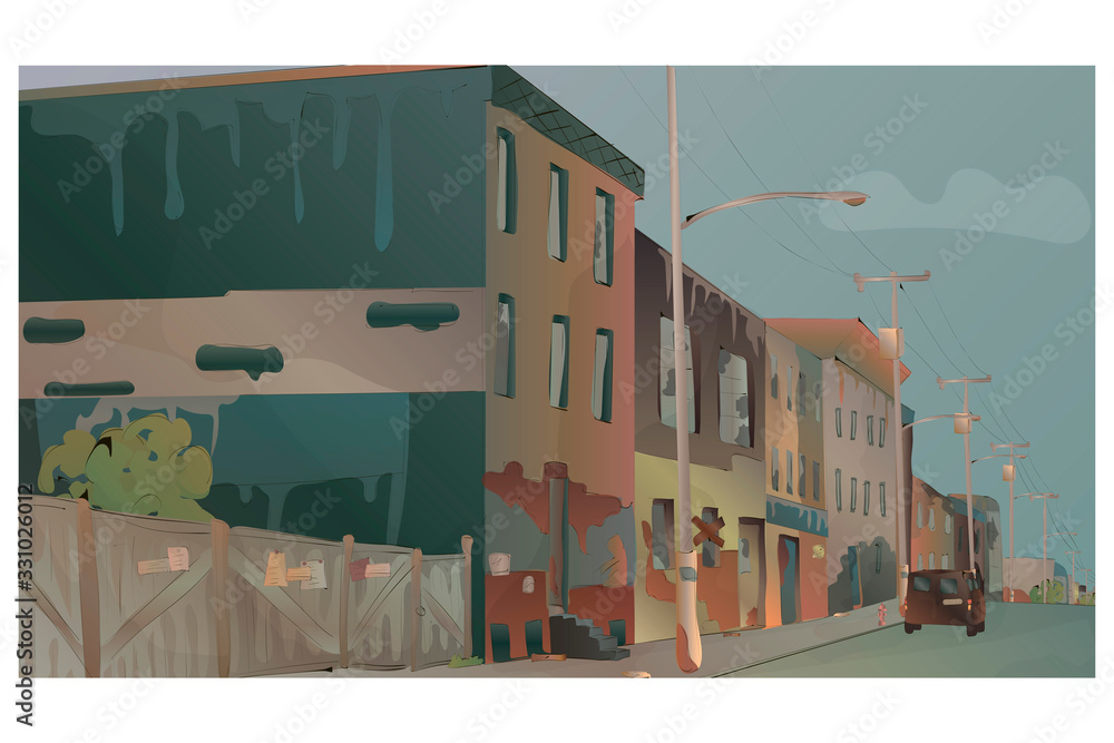 Illustration Stock image of the exterior. Town. Empty street. Low Rise ...
