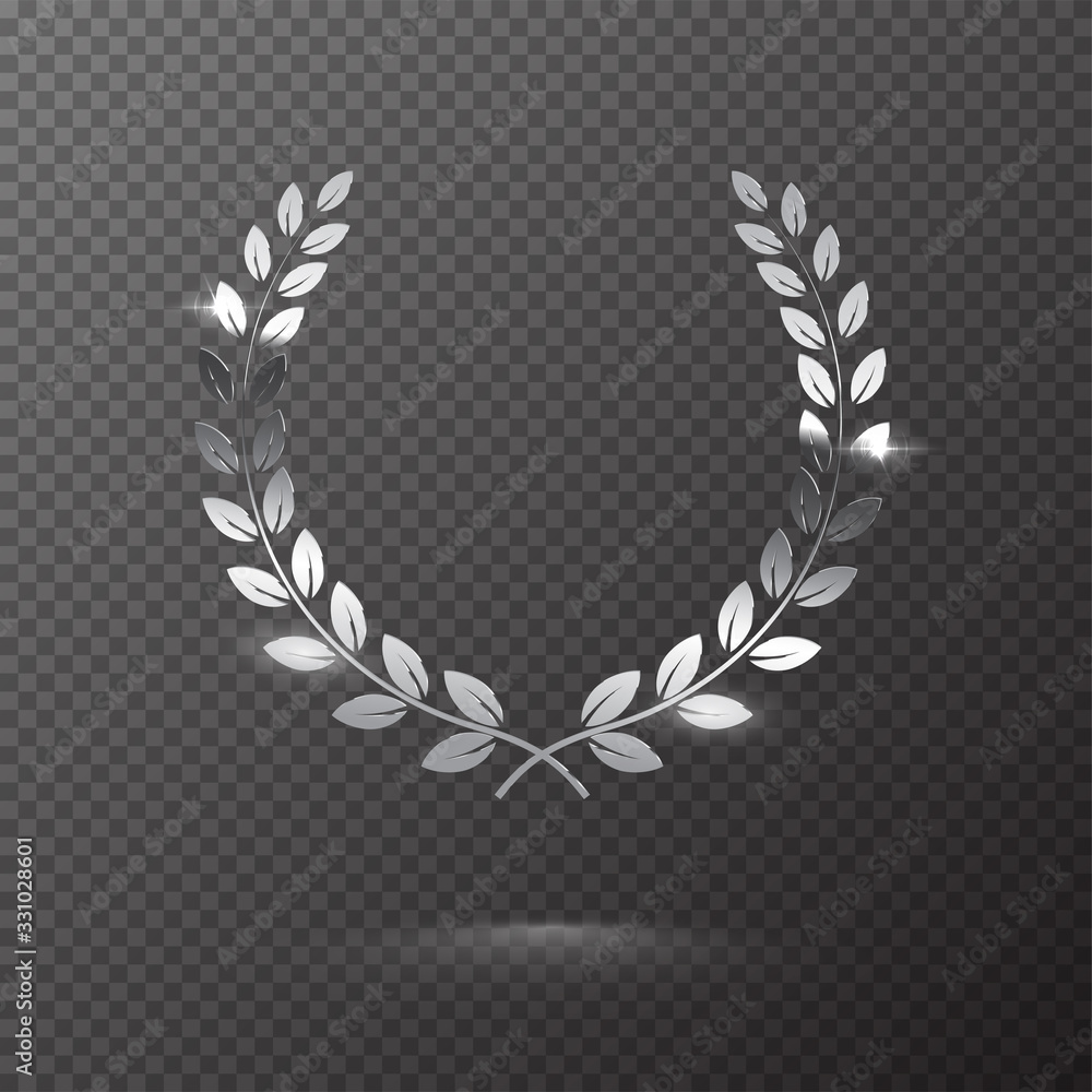 Silver shiny laurel wreath isolated on transparent background. Vector ...