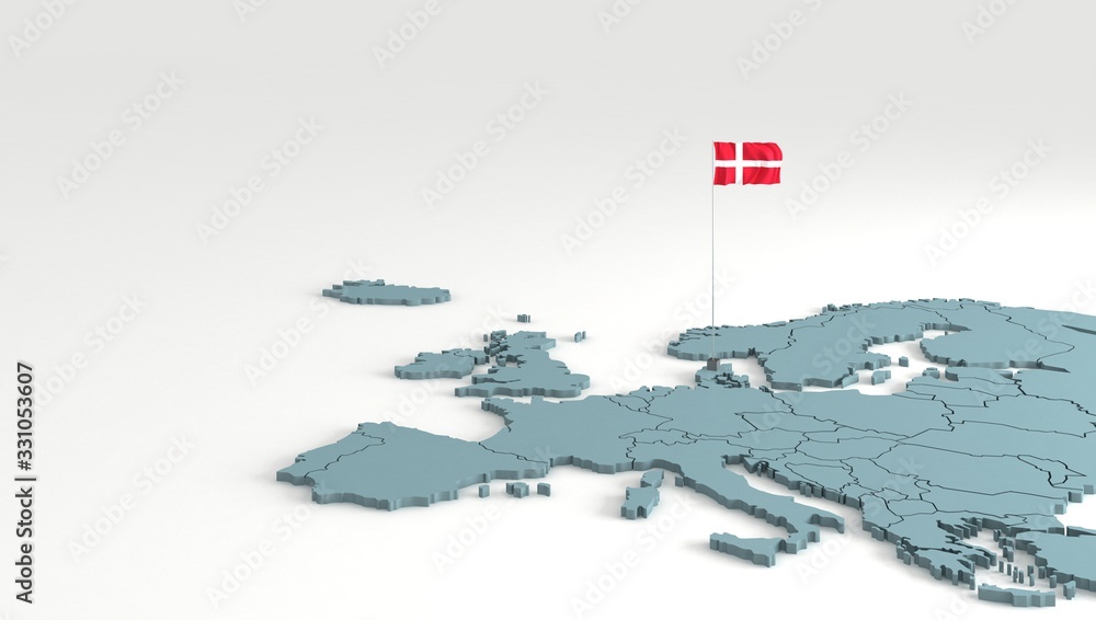denmark flag. Europe map with countries flags. 3d render flag map ...