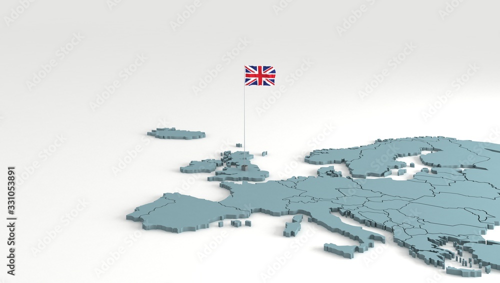 Illustration Stock uk flag. Europe map with countries flags. 3d render ...