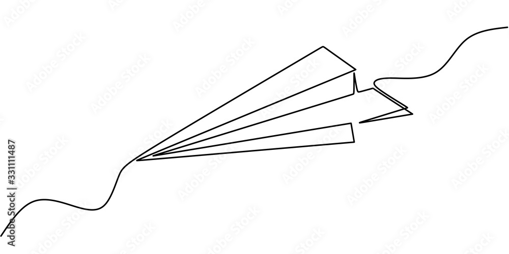 Paper plane continuous one line drawing, minimalism vector illustration ...