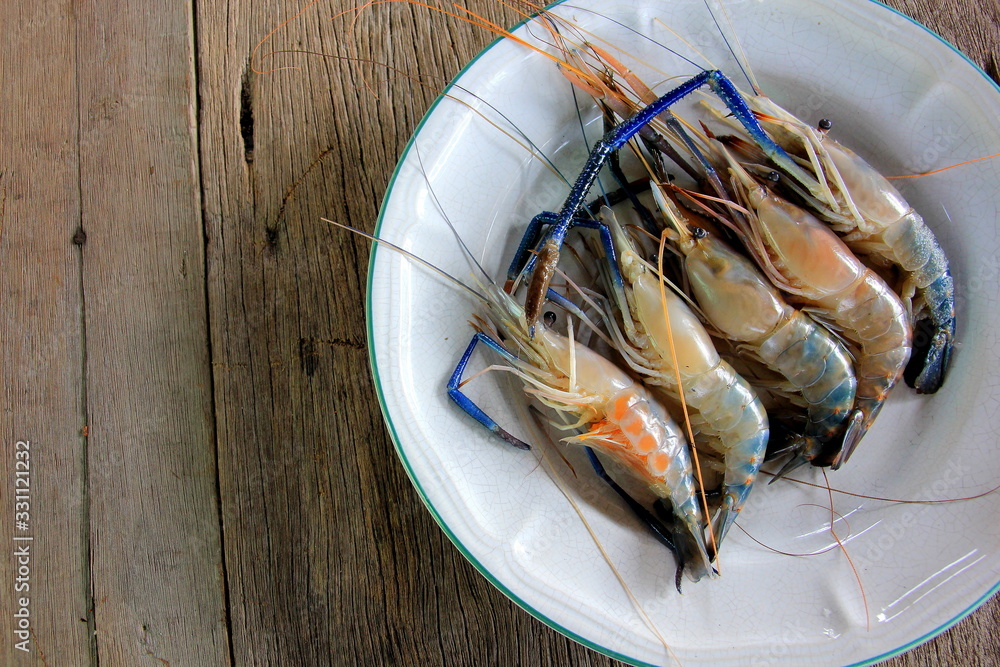 Stock-Foto „River Prawn seafood Thailand on the white disc ,shrimp ...