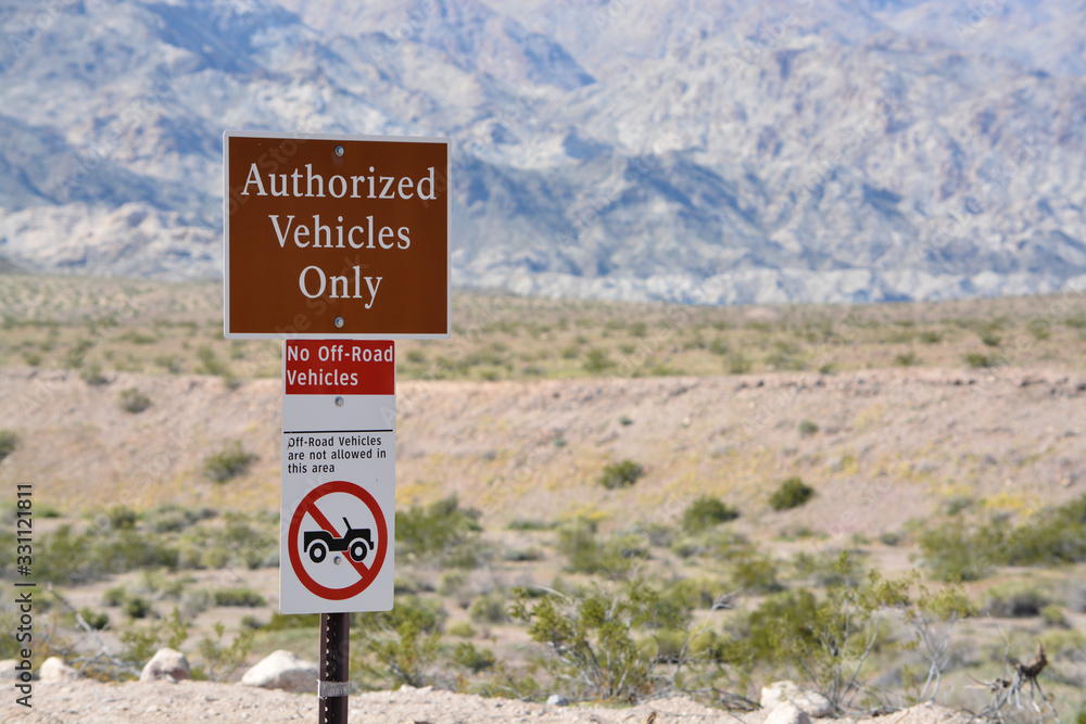 Authorized Vehicles Only, No Off Road Vehicles Allowed Sign in Lake ...