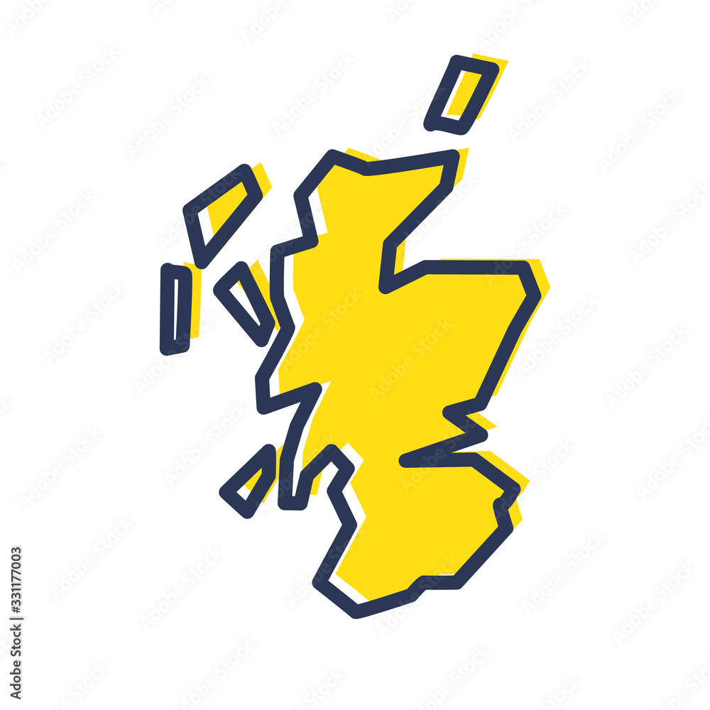 Stylized simple yellow outline map of Scotland Stock Vector | Adobe Stock