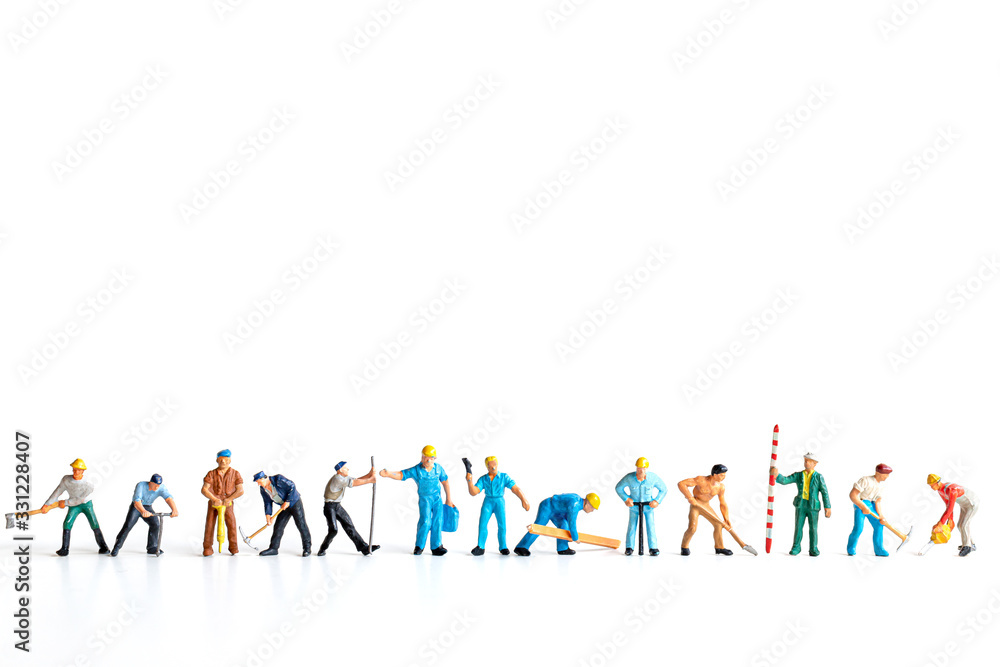 ภาพถ่าย Stock Worker team standing on white background and copy space ...