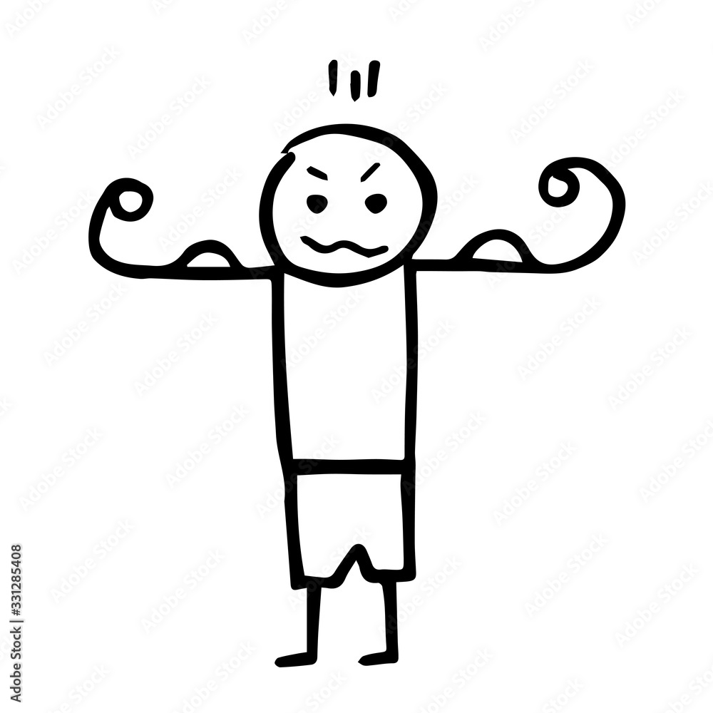 Strong funny stick figure showing his muscles. Stock Illustration ...