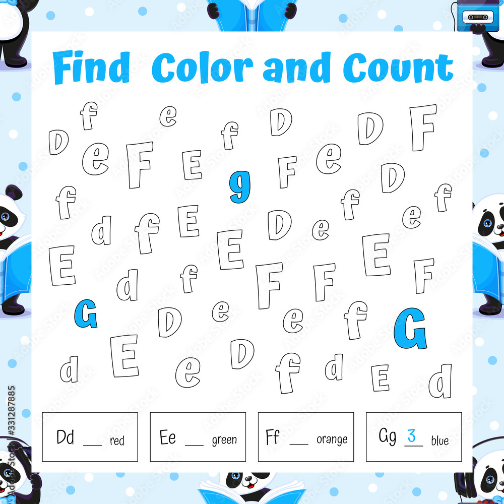 Find, Color and Count Alphabet Letters Math Game. Addition, Number ...