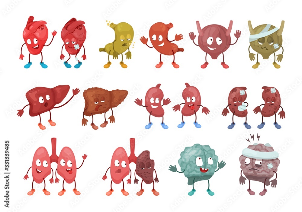 Human cartoon character organ vector illustration. Cute happy healthy ...
