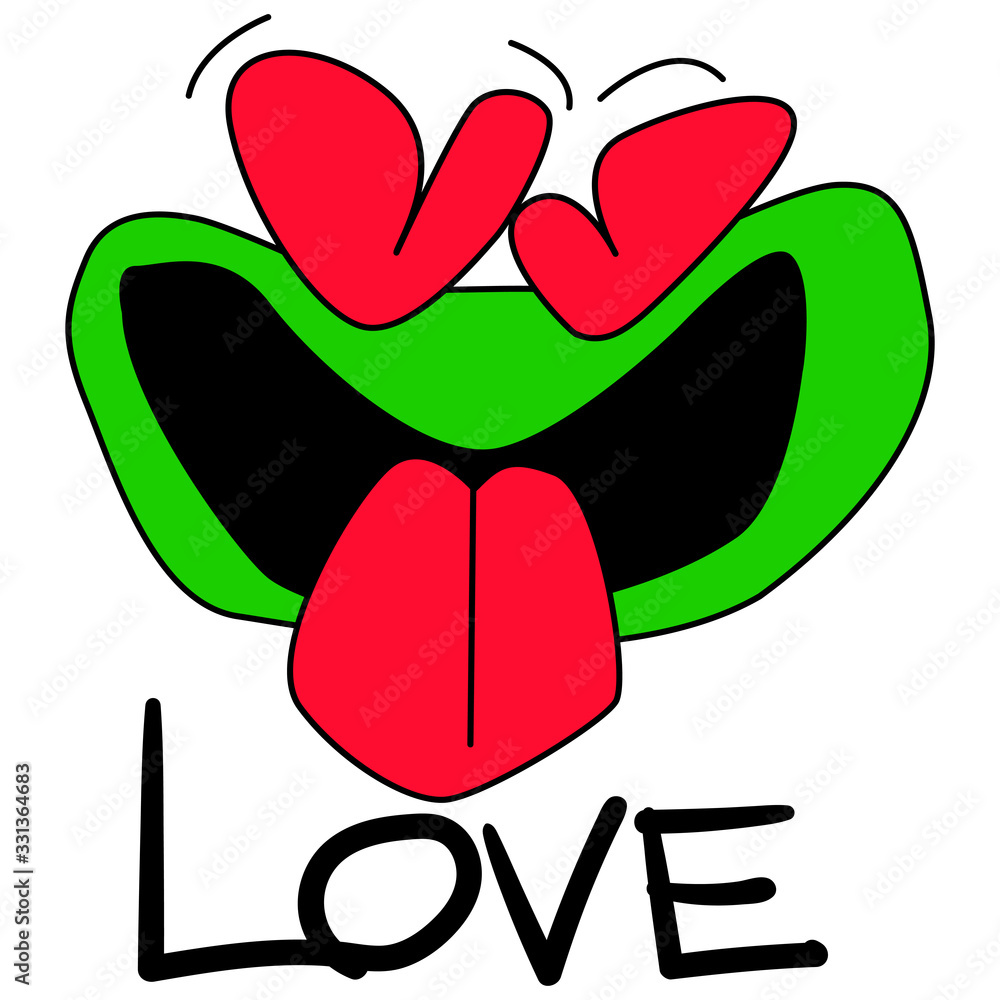 Frog in love with open mouth. Toad stuck out his tongue from love ...