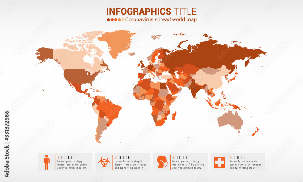 Coronavirus spread world map, covid 19 infographics with icons and ...