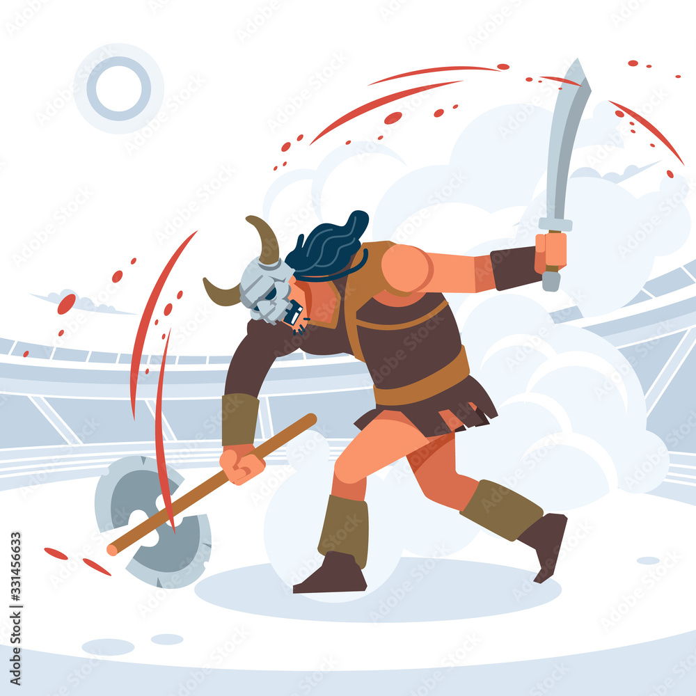 Blood and sand, the battle of the titans. A huge aggressive Gladiator ...
