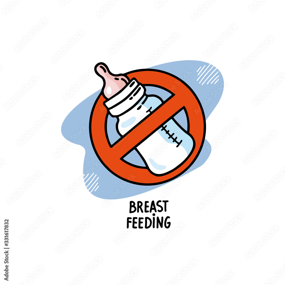 Vector Hand drawn flat linear logo. Sign with with baby bottle for ...