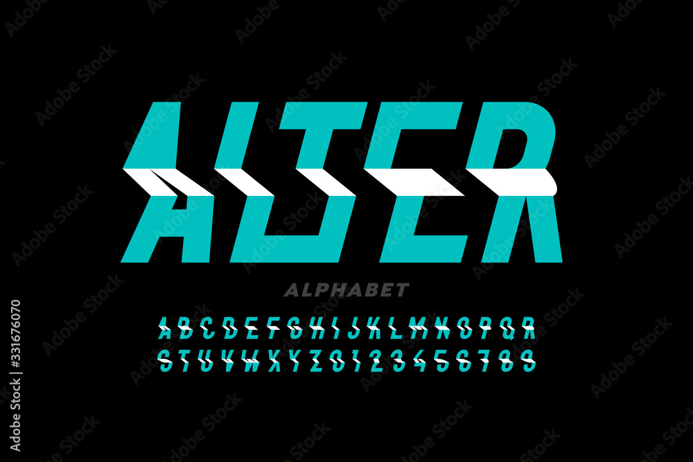Shifted style modern font, alphabet letters and numbers Stock Vector ...