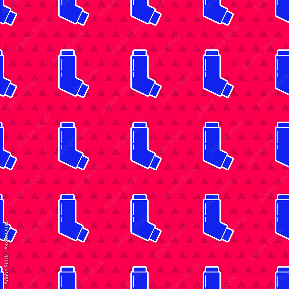 Blue Inhaler icon isolated seamless pattern on red background. Breather ...