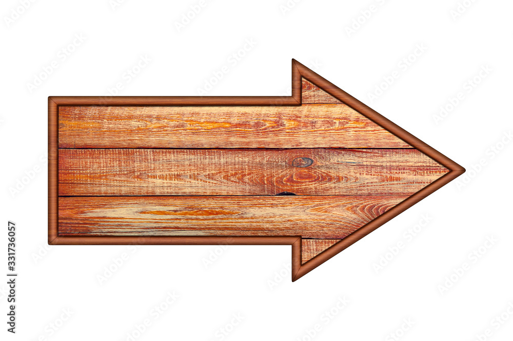 Arrow sign. Wooden sign arrow made of boards with a frame isolated on a ...