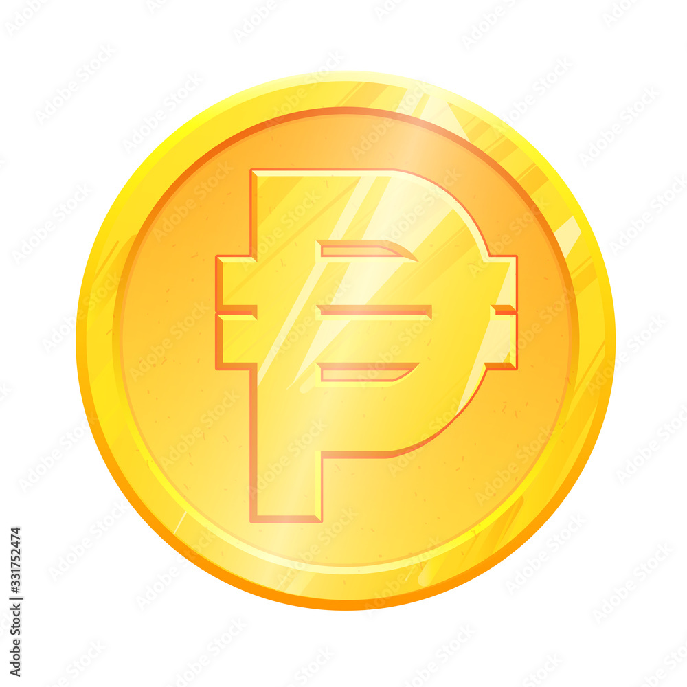 PHP Golden peso coin symbol on white background. Finance investment ...
