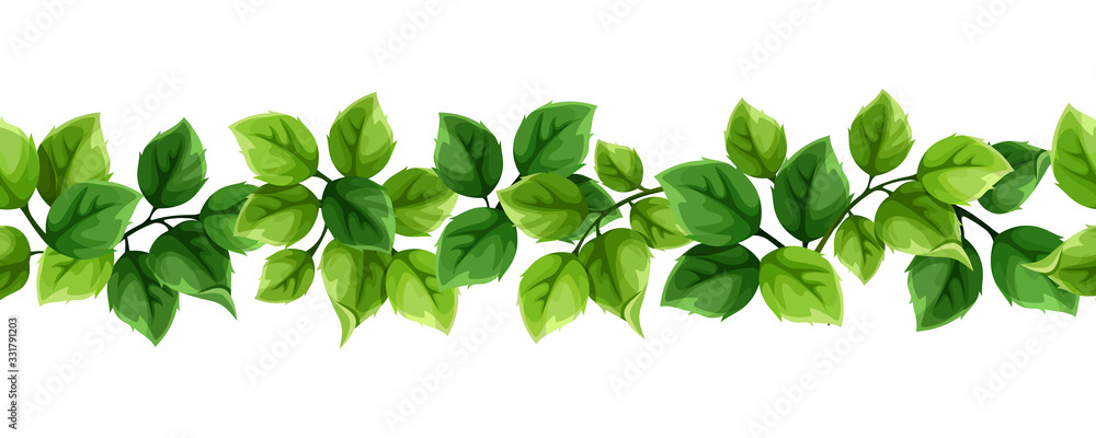 Vector horizontal seamless border with green leaves. Stock Vector ...