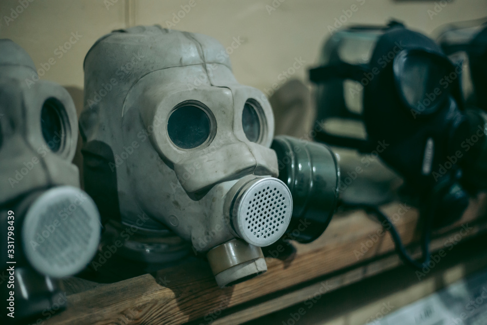Old Soviet gas masks against radiation that were used during the ...