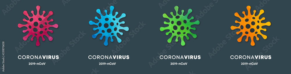 Set of coronavirus shape icon labels with watercolor background Stock ...