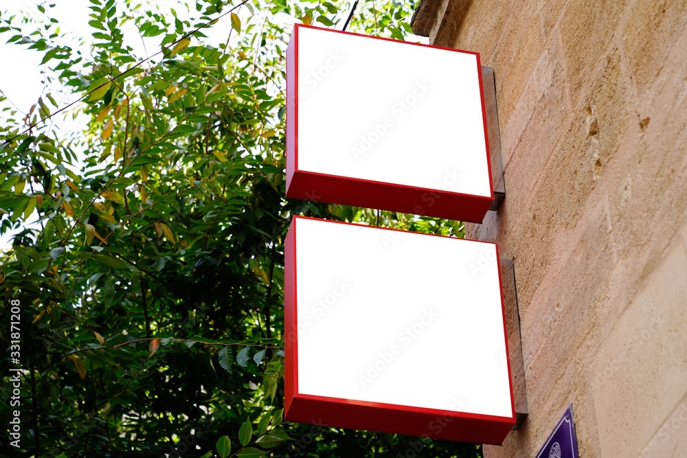 two red frame signboard side view of empty white mock-up modern Stock ...
