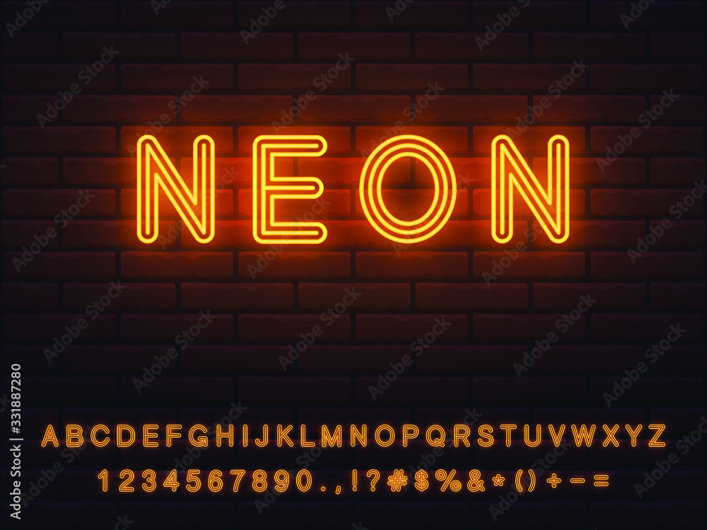 bold orange editable color neon font set. collection of letters ...